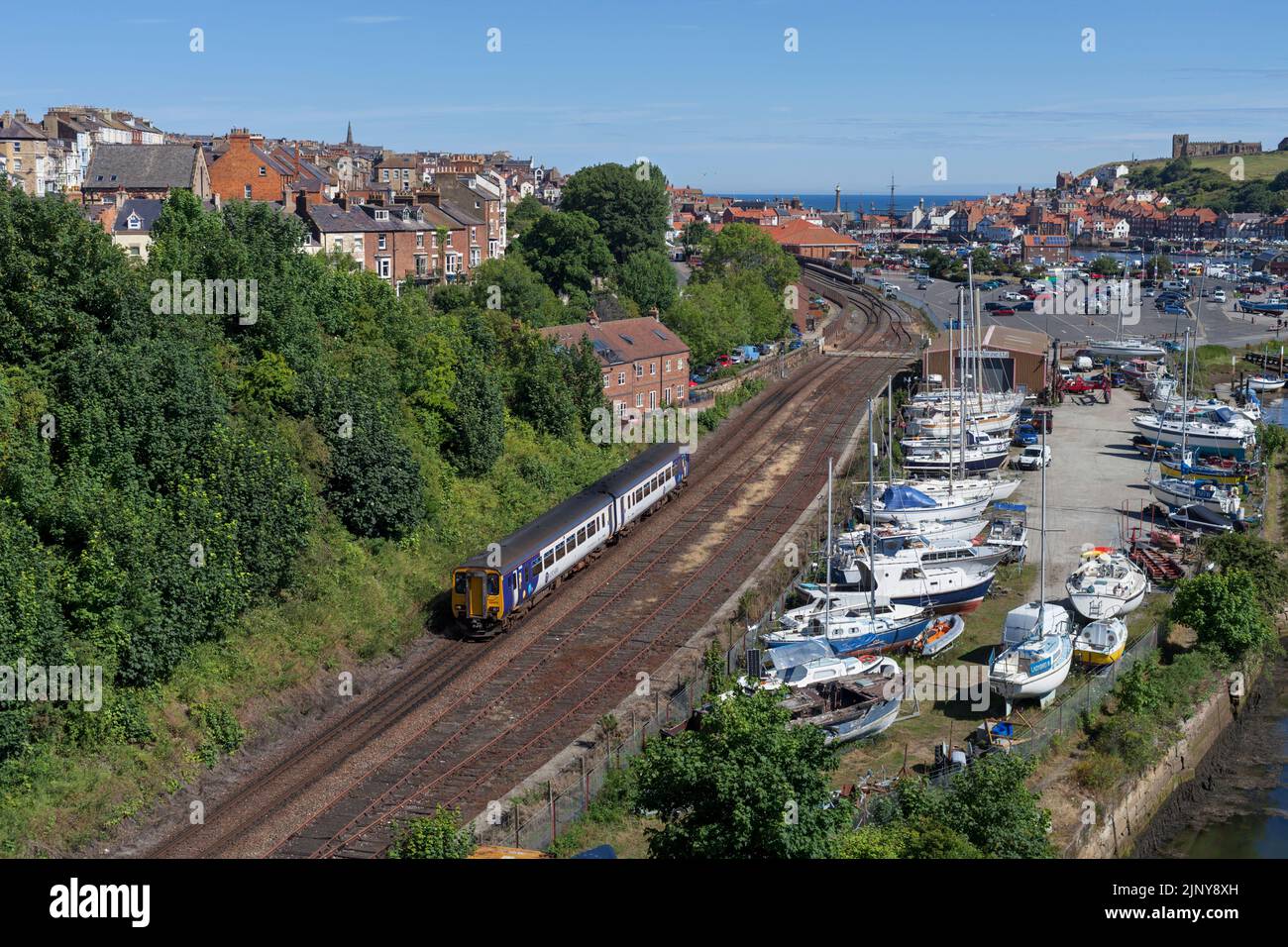 Northern Rail class 156 DMU train departing from Whitby on the scenic ...
