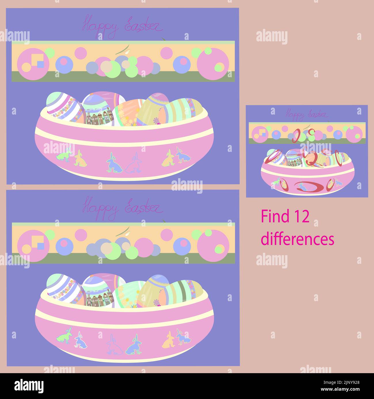 in the Happy Easter rebus for children up to 8 years old, find 12 ...