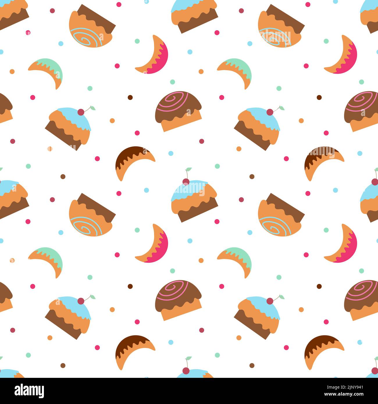 Wallpaper with cupcakes, sweets and sweet horns on a white background ...
