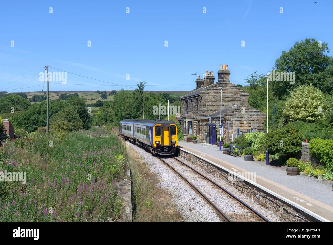 Northern rail class 156 sprinter train calling at the rural Lealholm ...
