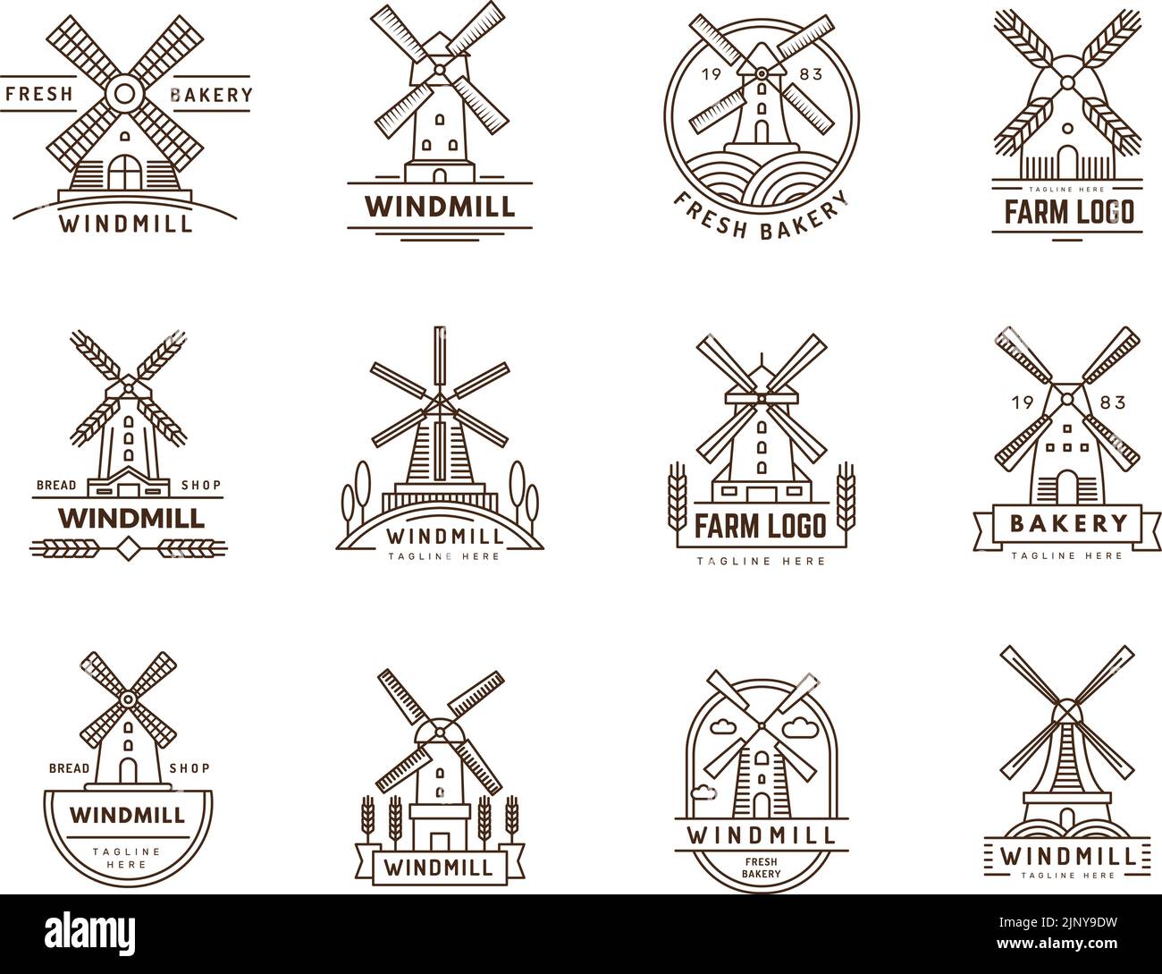 Windmill badges. Nature logo templates with windmill pictures farm ...