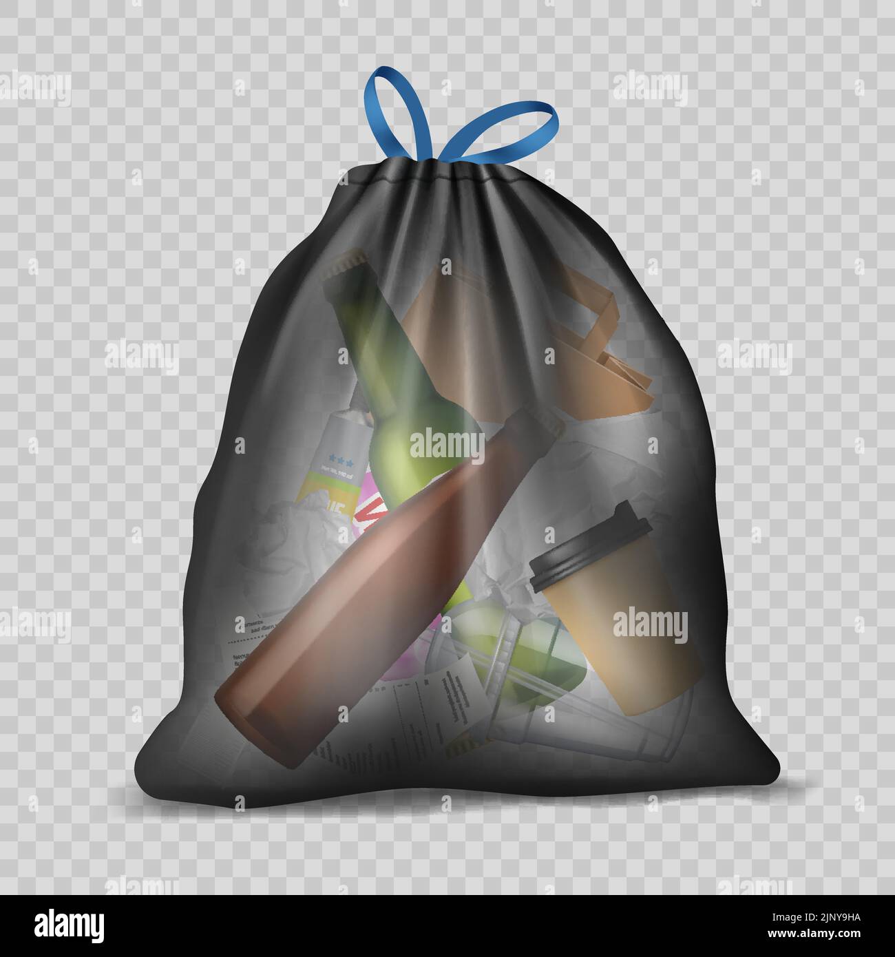 Waste bag. Realistic transparent container for trash glass bottles ...