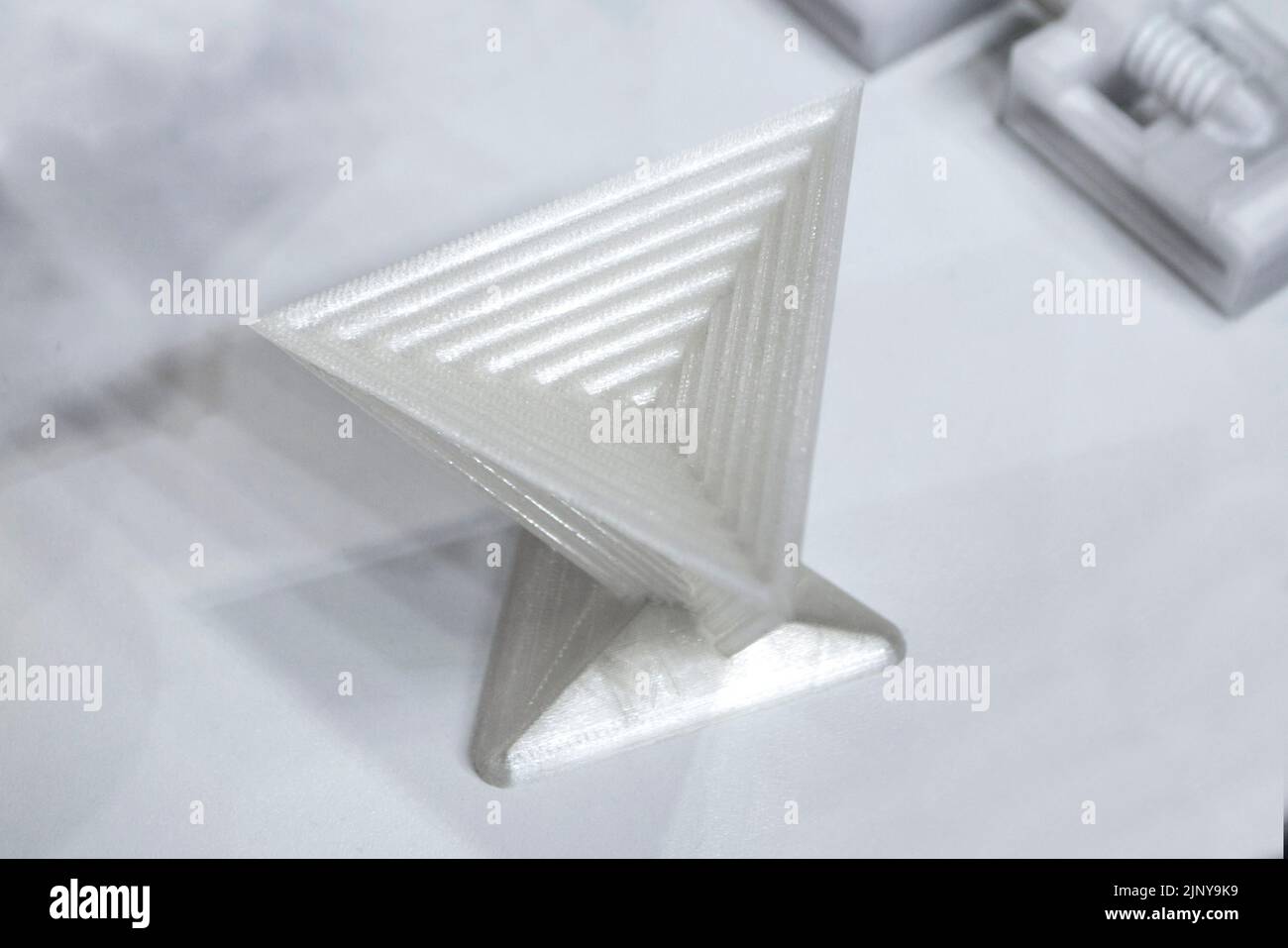 Objects prototype printed on 3d printer from plastic filament close-up ...