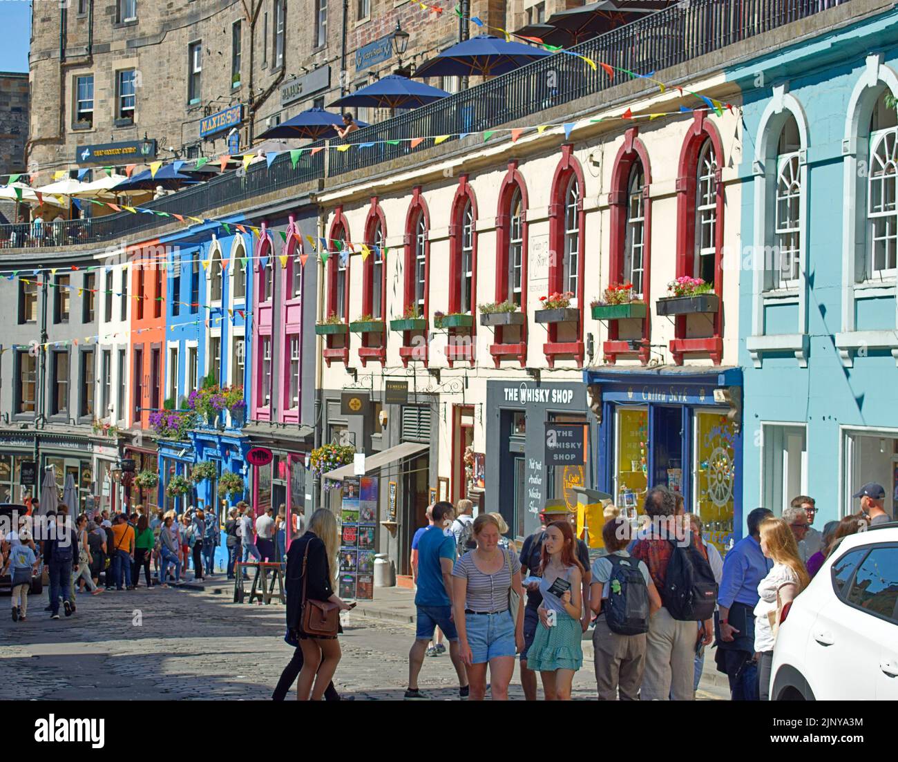 EDINBURGH CITY SCOTLAND FESTIVAL WEEK THE COLOURED SHOP FRONTS OF A ...
