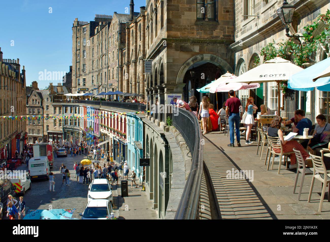 EDINBURGH CITY SCOTLAND FESTIVAL WEEK THE COLOURED SHOP FRONTS OF A ...