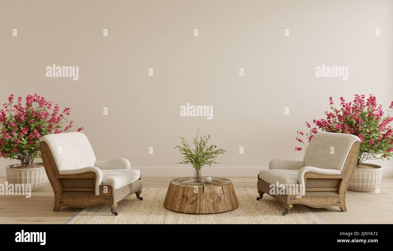 Vintage retro style living room. Classic country home village interior ...