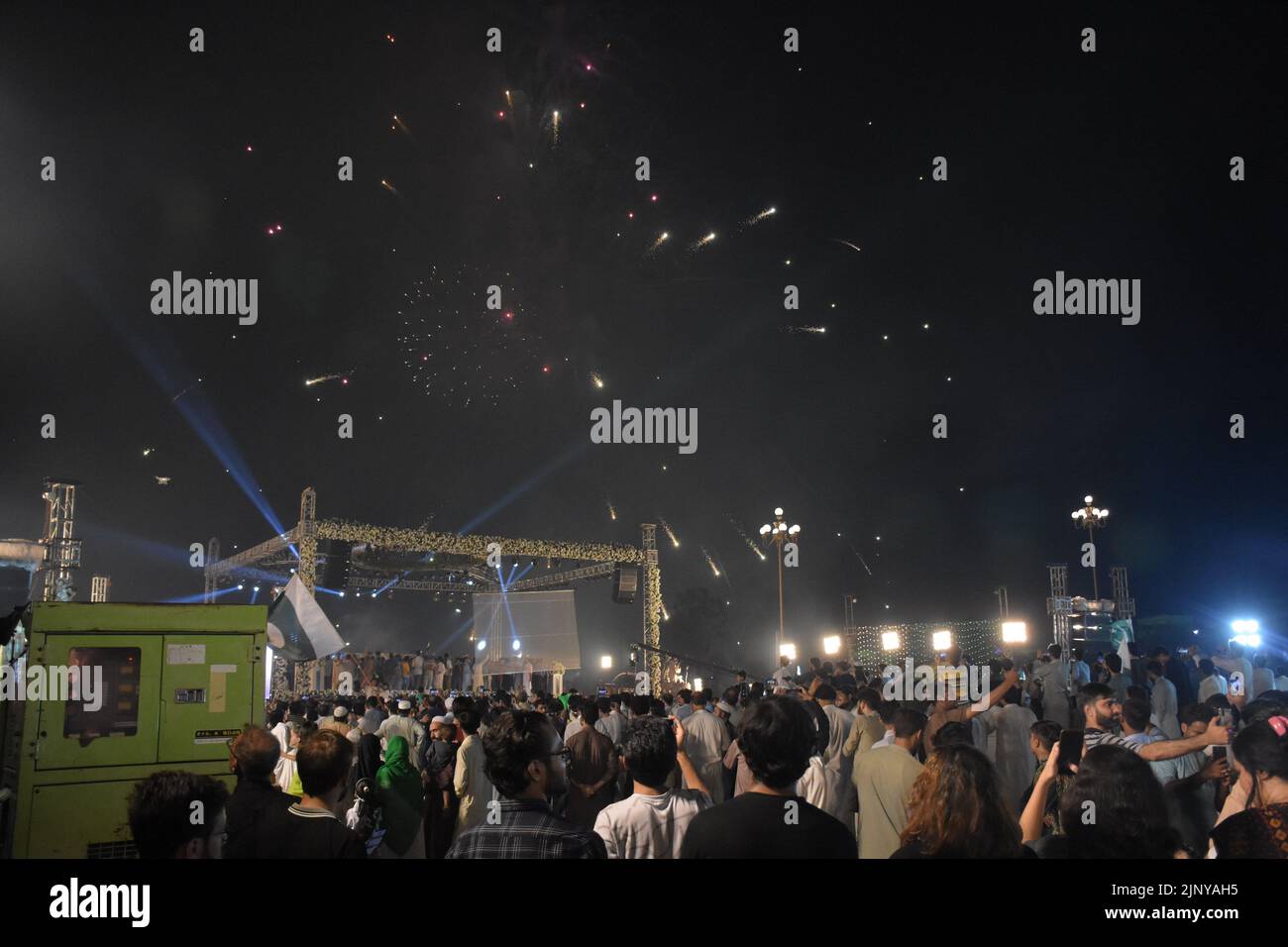 Islamabad, Capital, Pakistan. 14th Aug, 2022. Light and firework shows ...