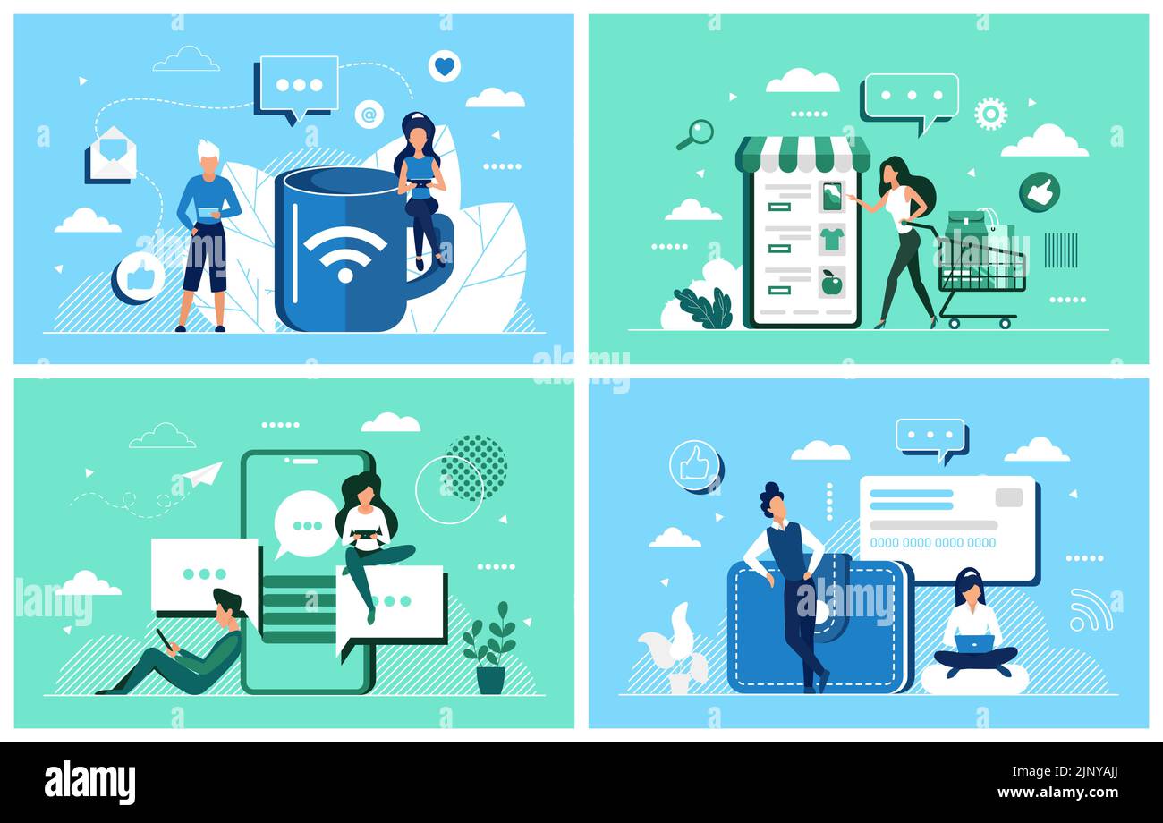 Social media chat app, ecommerce, digital marketing and shop ...