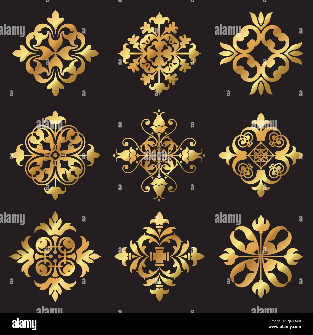 A set of vintage vector gold floral clover decorative icons Stock ...