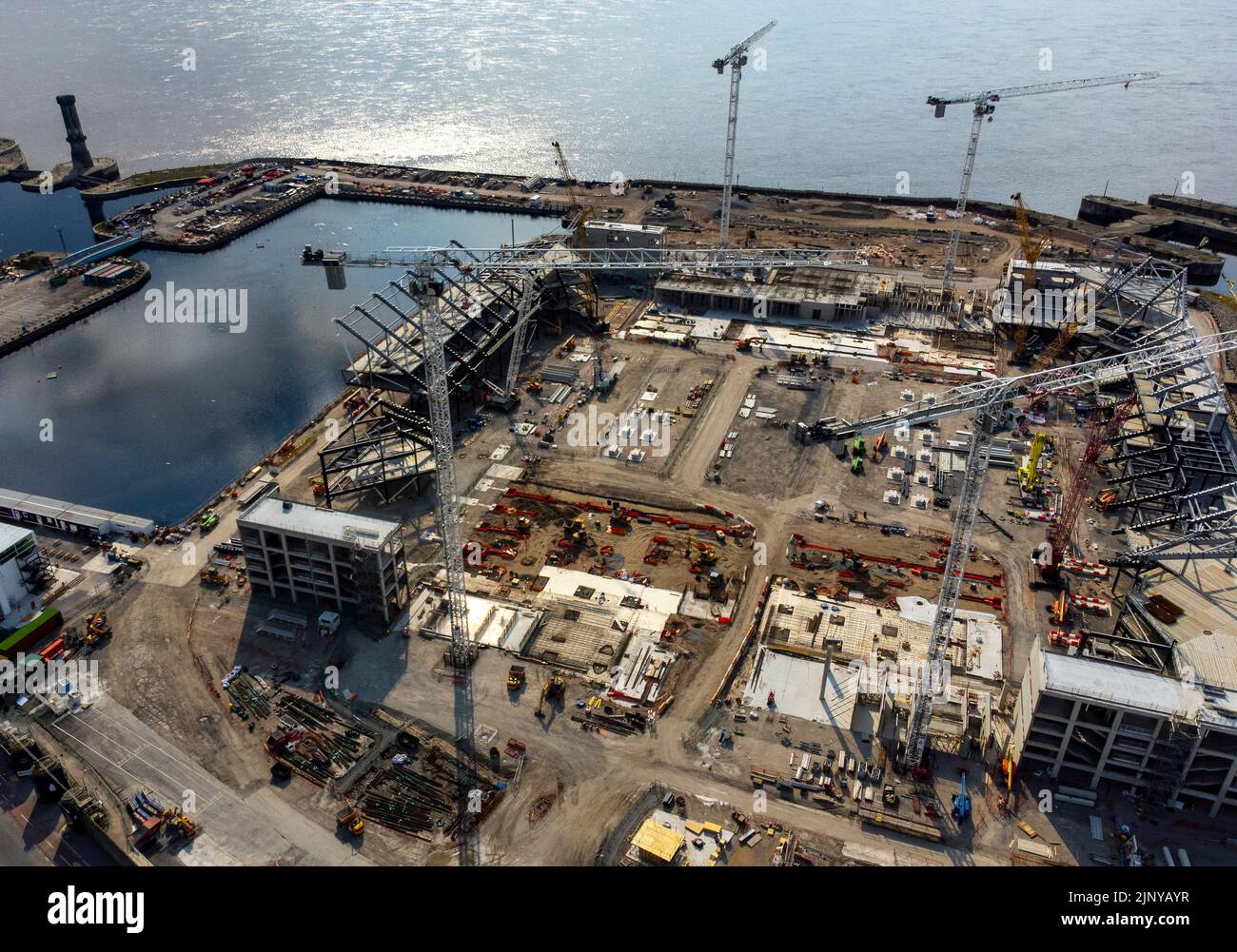 Construction continues on Everton's New Bramley-Moore Dock Stadium in ...