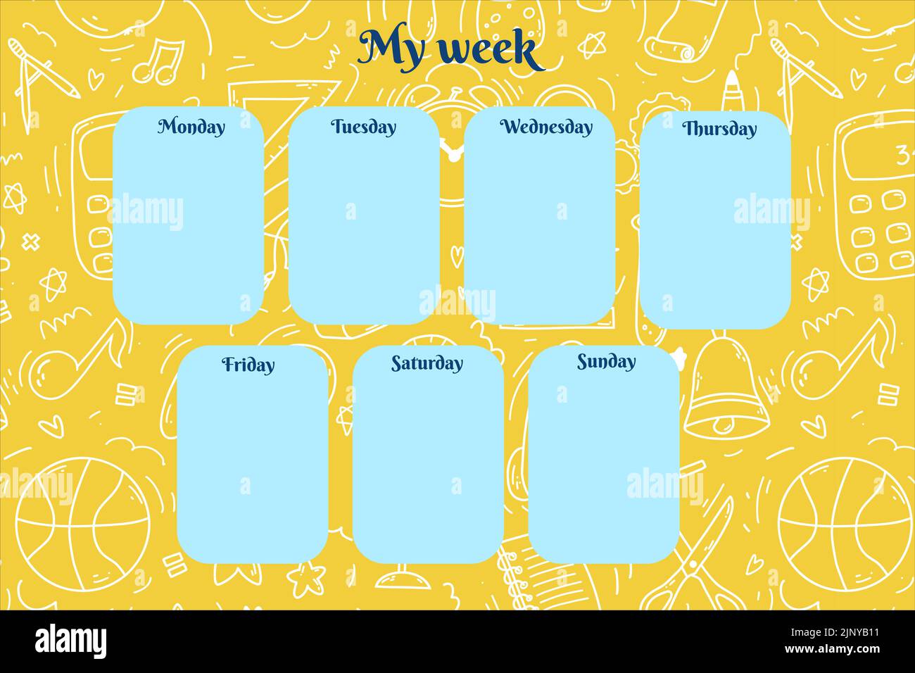 Weekly planner for kids on doodle orange background with school ...