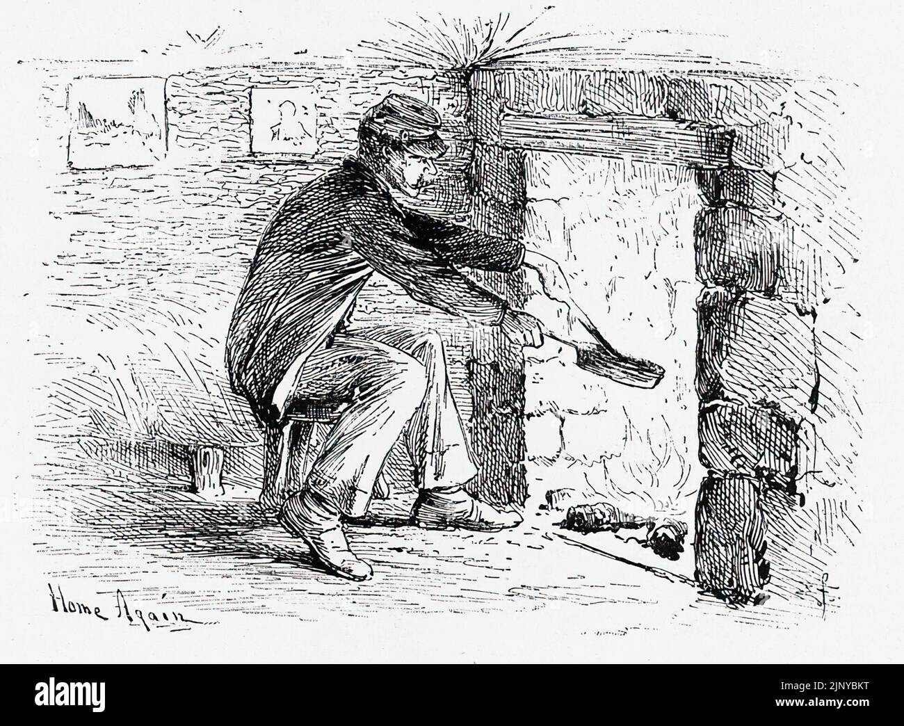 Home Again. Union Army soldier cooking with pan over a fire. 19th ...