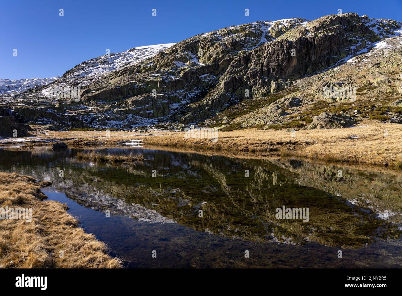 Landscape in Gredos Natural park in a sunny winter day. Ávila, Castilla ...