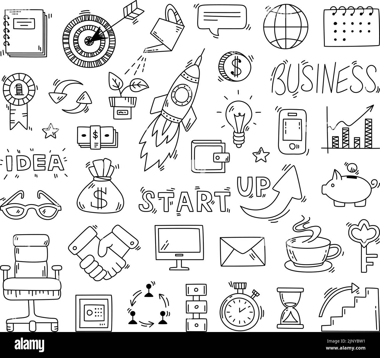 Doodle business collection. Company financial drawn work elements ...