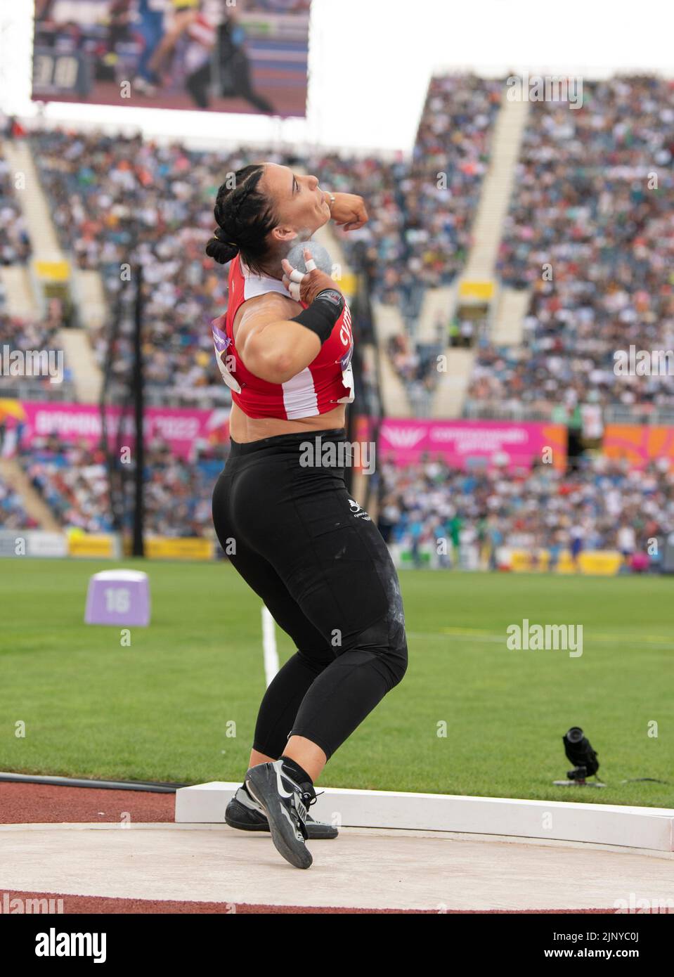 Adele Nicoll of Wales competing in the women’s shot put heats at the ...