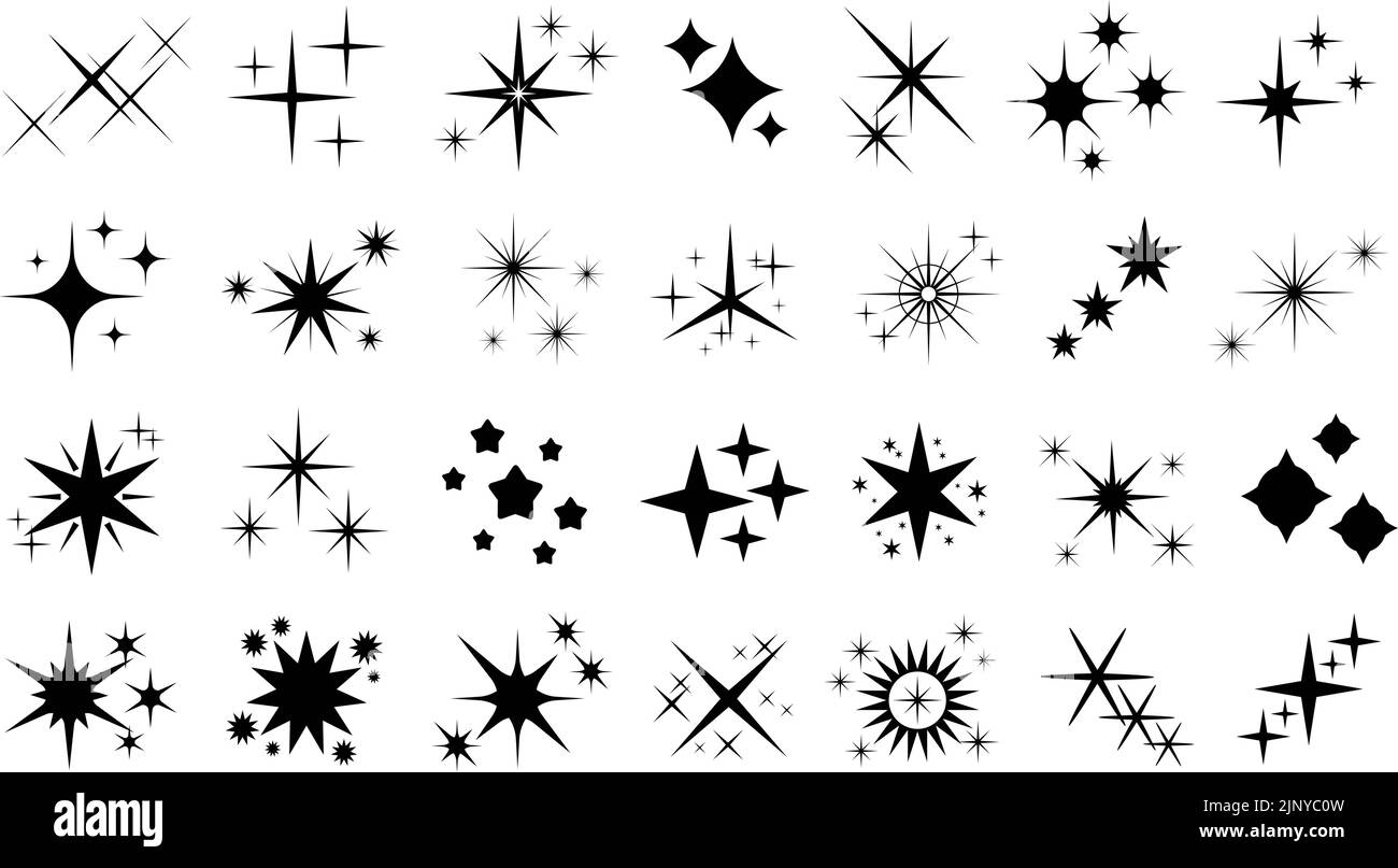 Shine stars icons, sparkling logo christmas celebrate. Black star ...