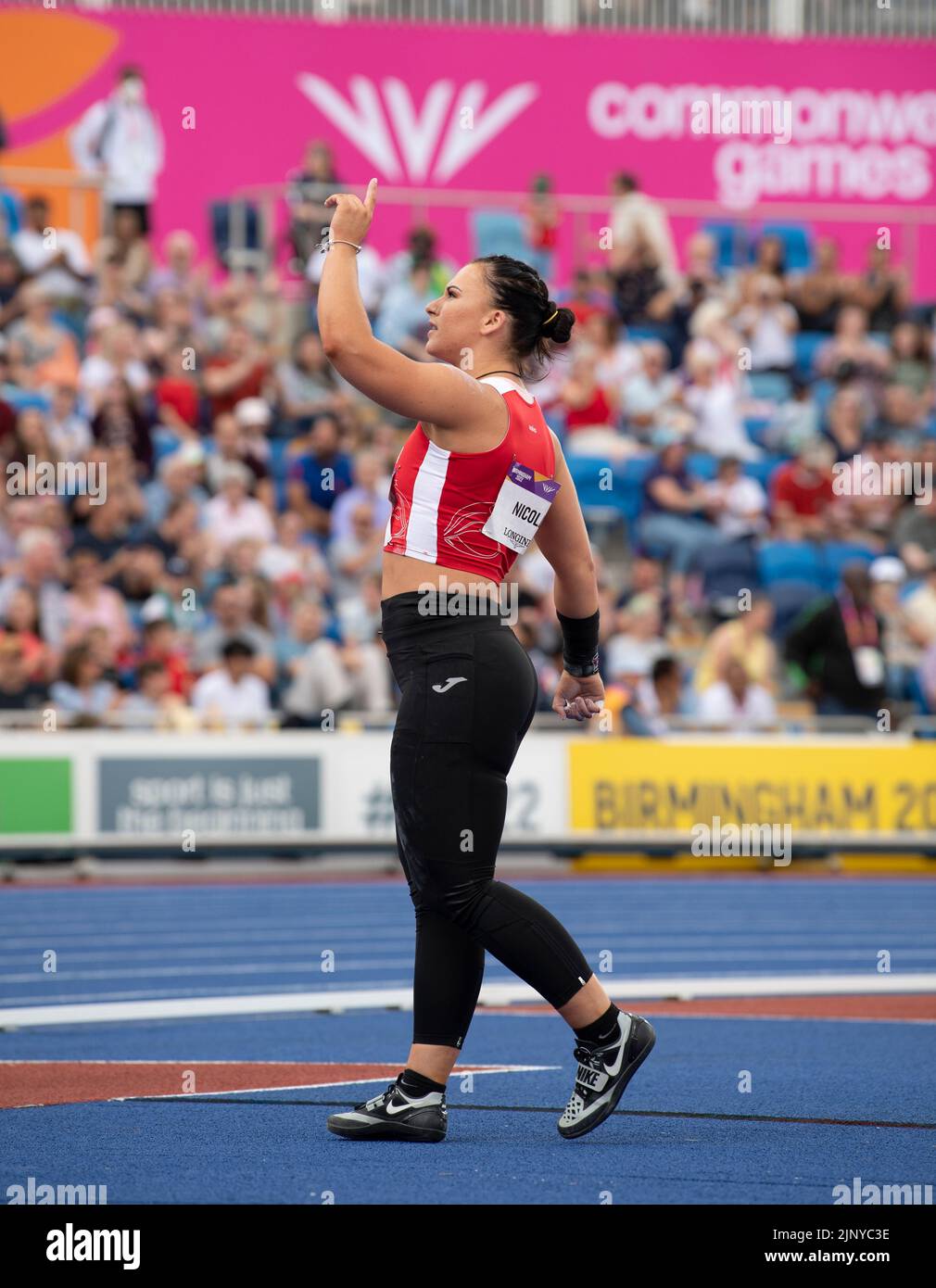 Adele Nicoll of Wales competing in the women’s shot put heats at the ...