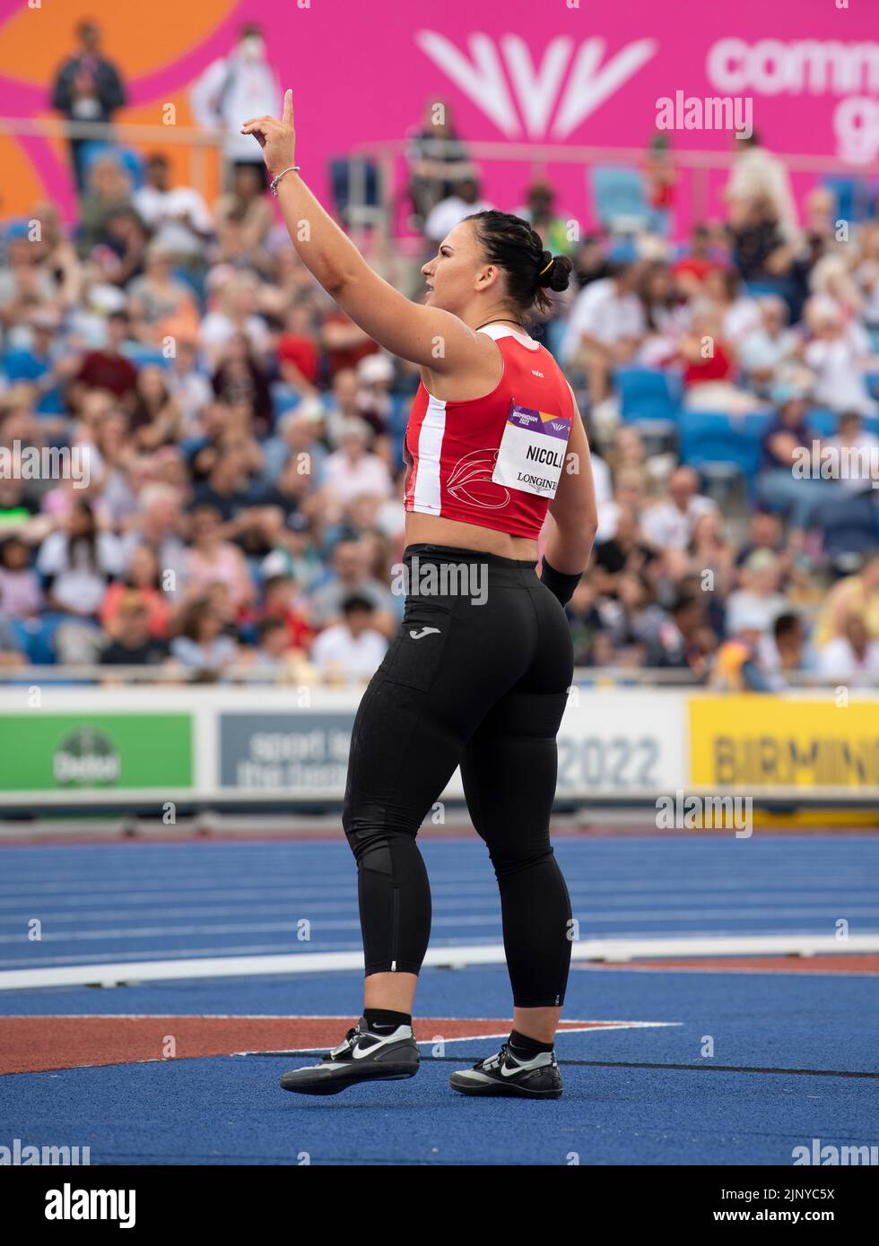 Adele Nicoll of Wales competing in the women’s shot put heats at the ...