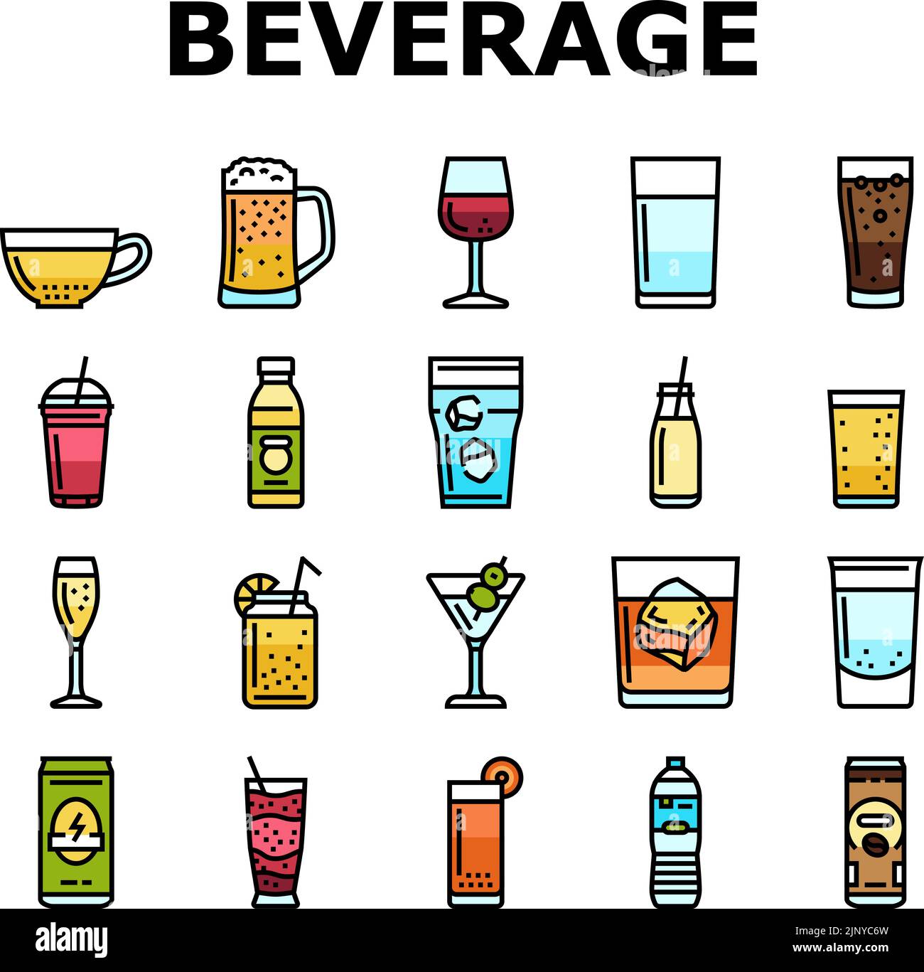 beverage drink juice fresh water icons set vector Stock Vector Image ...