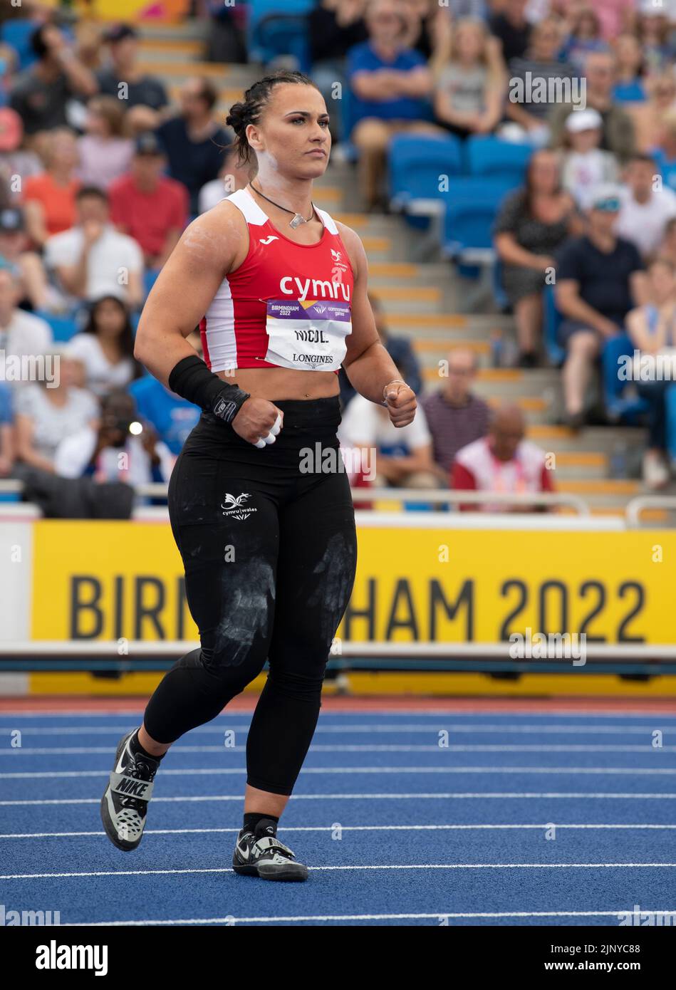 Adele Nicoll of Wales competing in the women’s shot put heats at the ...