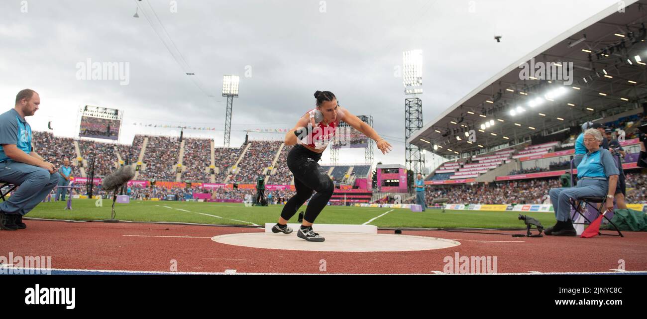 Adele Nicoll of Wales competing in the women’s shot put heats at the ...