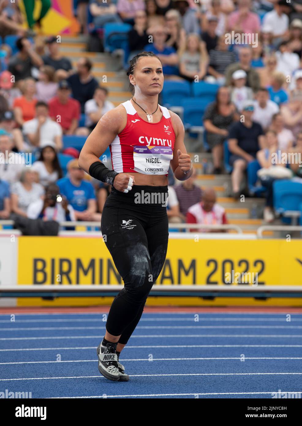 Adele Nicoll of Wales competing in the women’s shot put heats at the ...