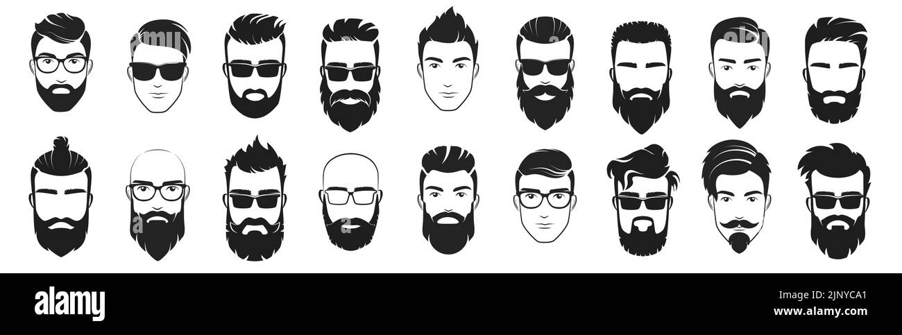 Handsome face man beard man emblems icons. Set of vector bearded ...