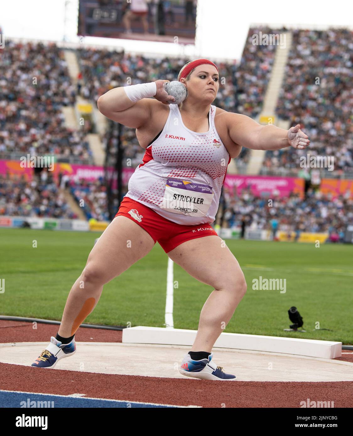 Amelia Strickler of England competing in the women’s shot put heats at ...