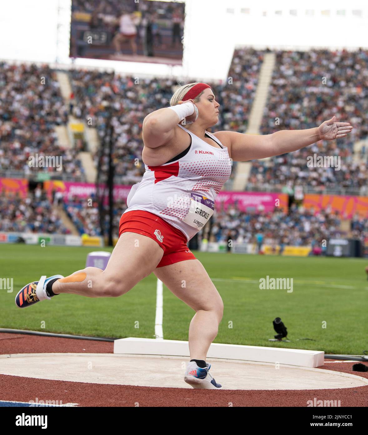 Amelia Strickler of England competing in the women’s shot put heats at ...