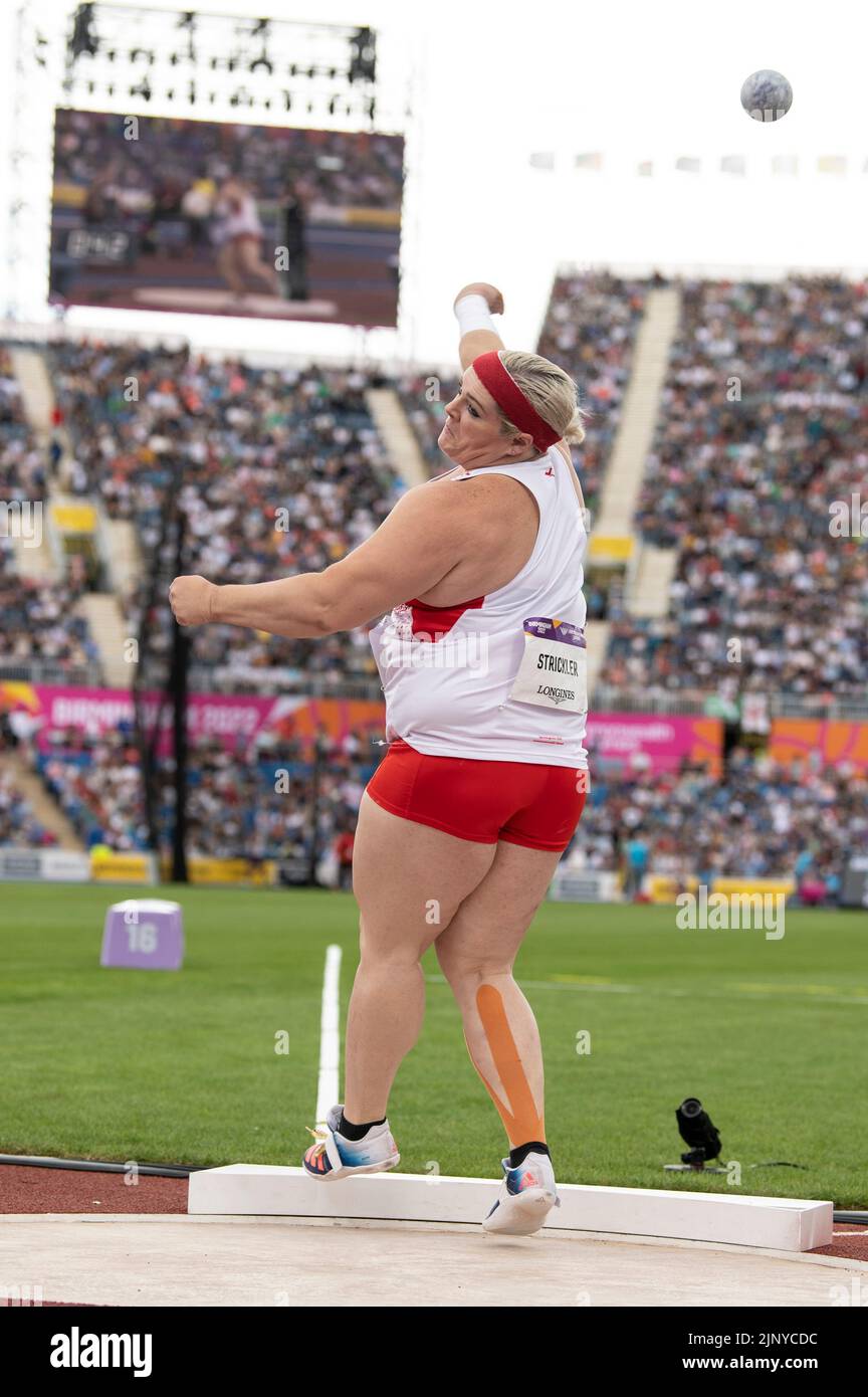 Amelia Strickler of England competing in the women’s shot put heats at ...