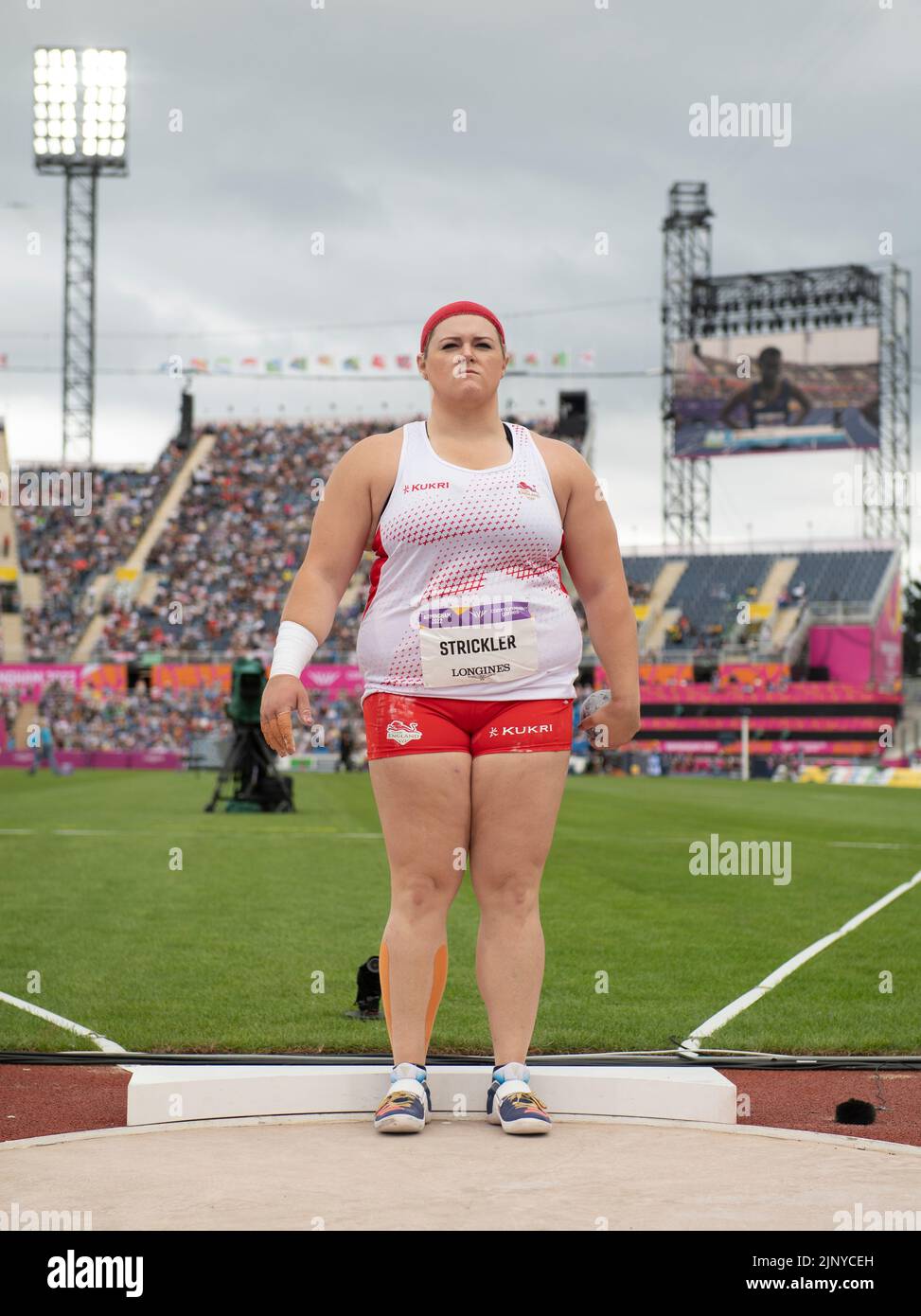 Amelia Strickler of England competing in the women’s shot put heats at ...