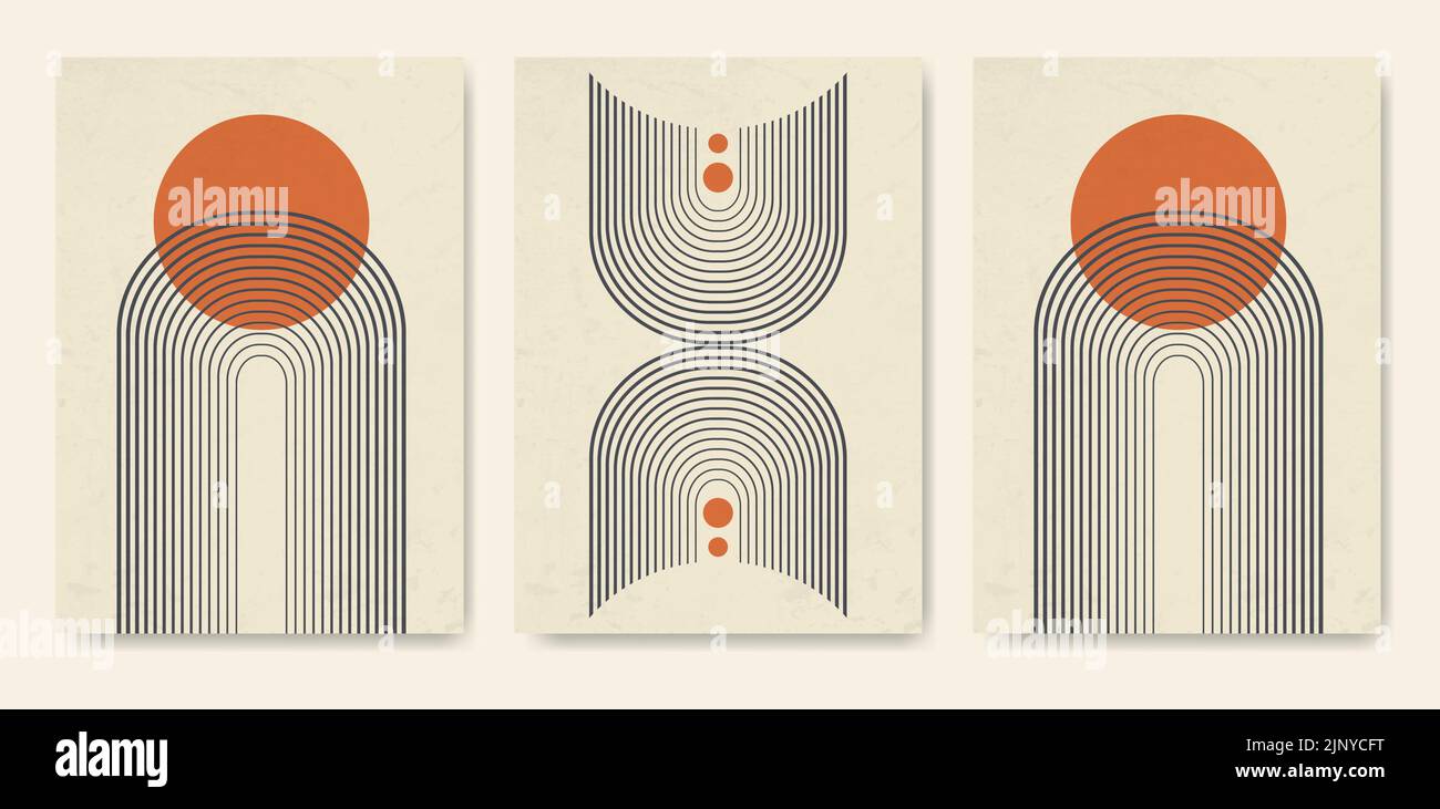 Arch poster set in minimalistic style with texture illustrations Stock ...