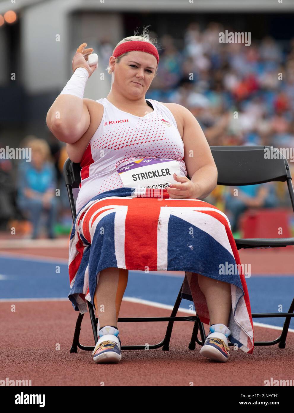 Amelia Strickler of England competing in the women’s shot put heats at ...
