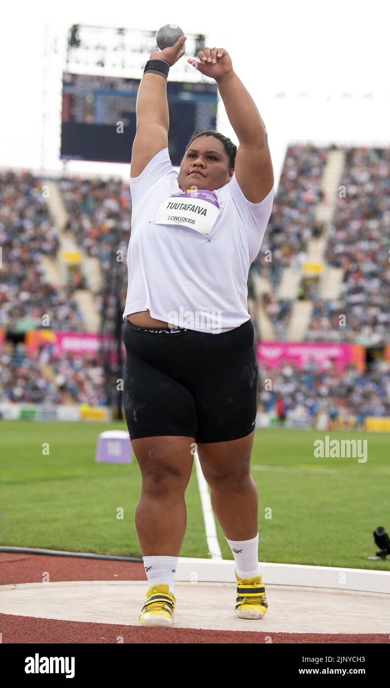 Ata Maama Tuutafaiva of Tonga competing in the women’s shot put heats ...