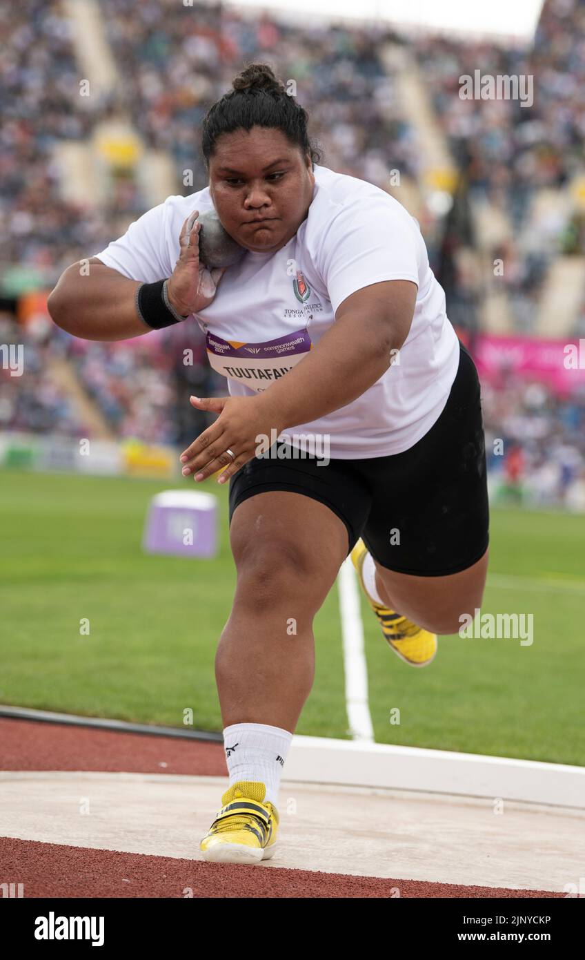 Ata Maama Tuutafaiva of Tonga competing in the women’s shot put heats ...