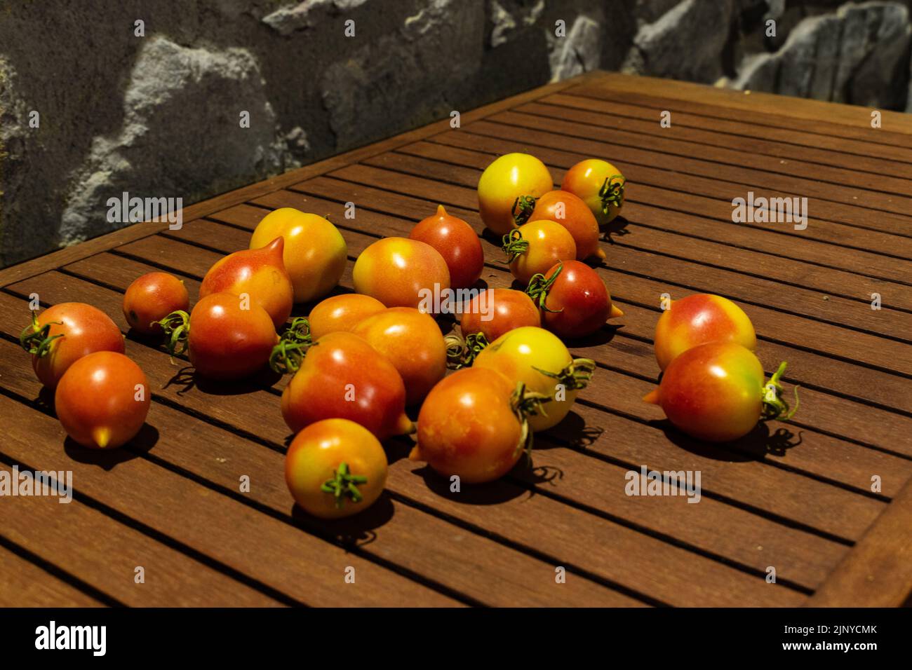 table with ripe tomato spreads Stock Photo - Alamy