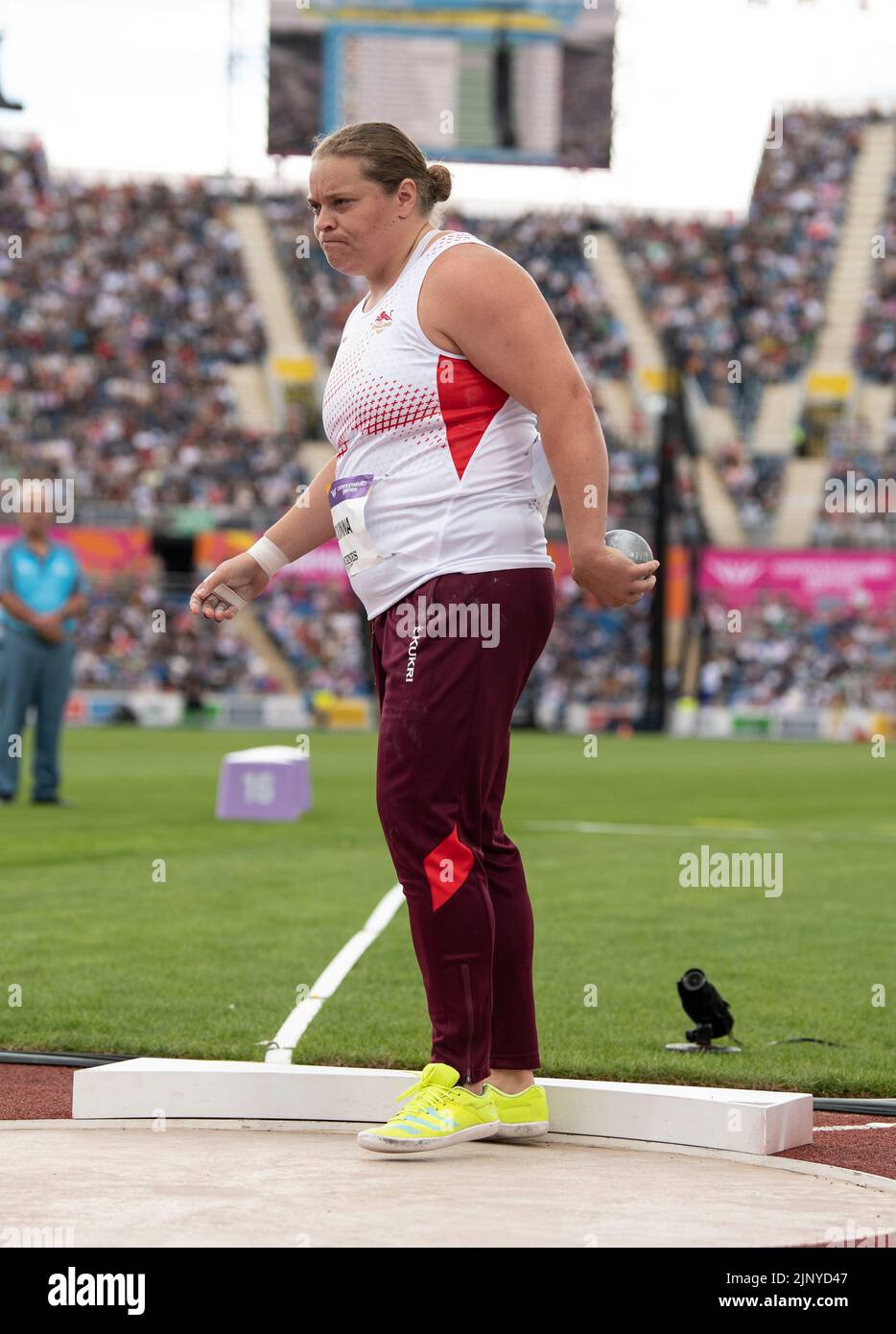 Sophie McKinna of England competing in the women’s shot put heats at ...
