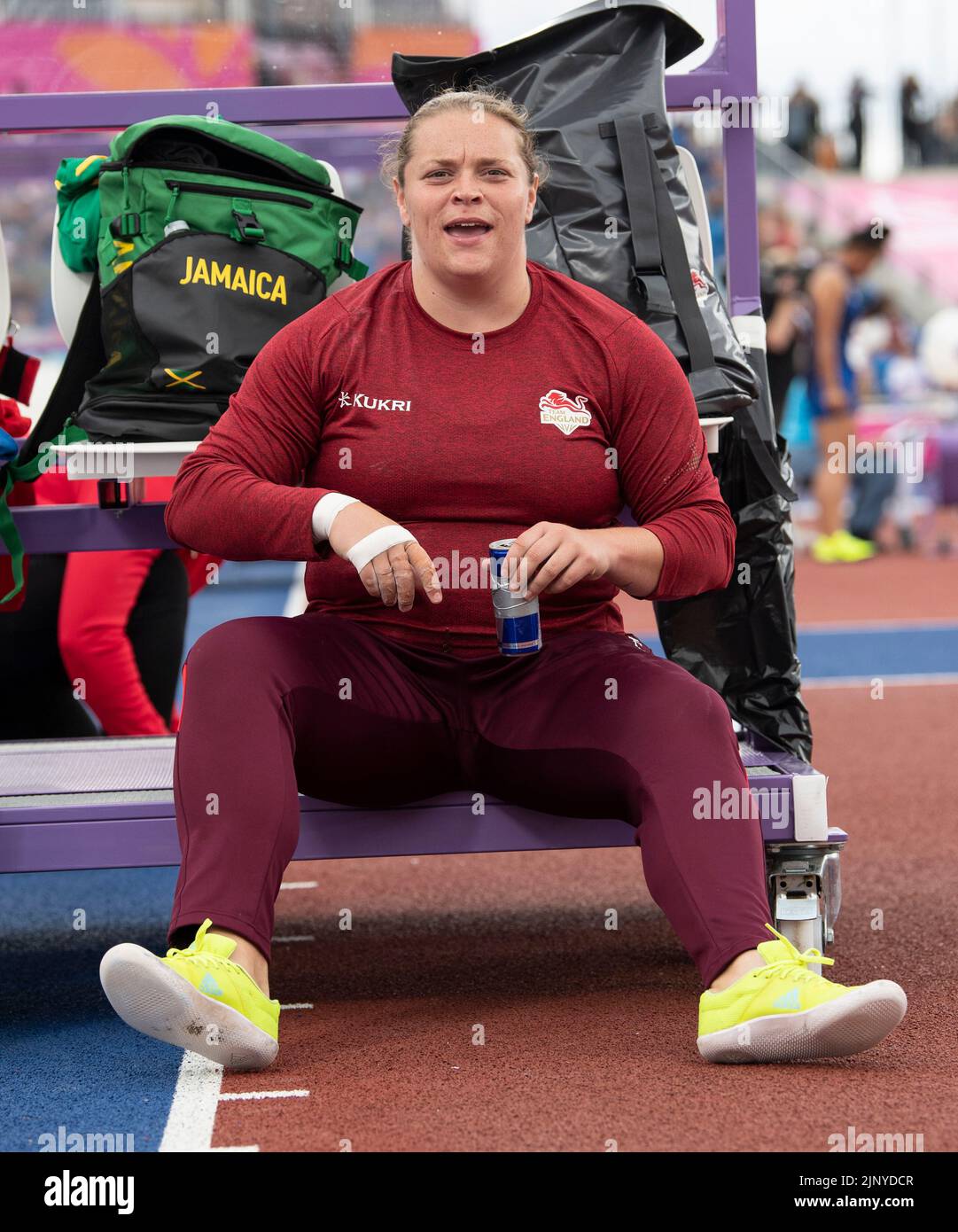 Sophie McKinna of England competing in the women’s shot put heats at ...
