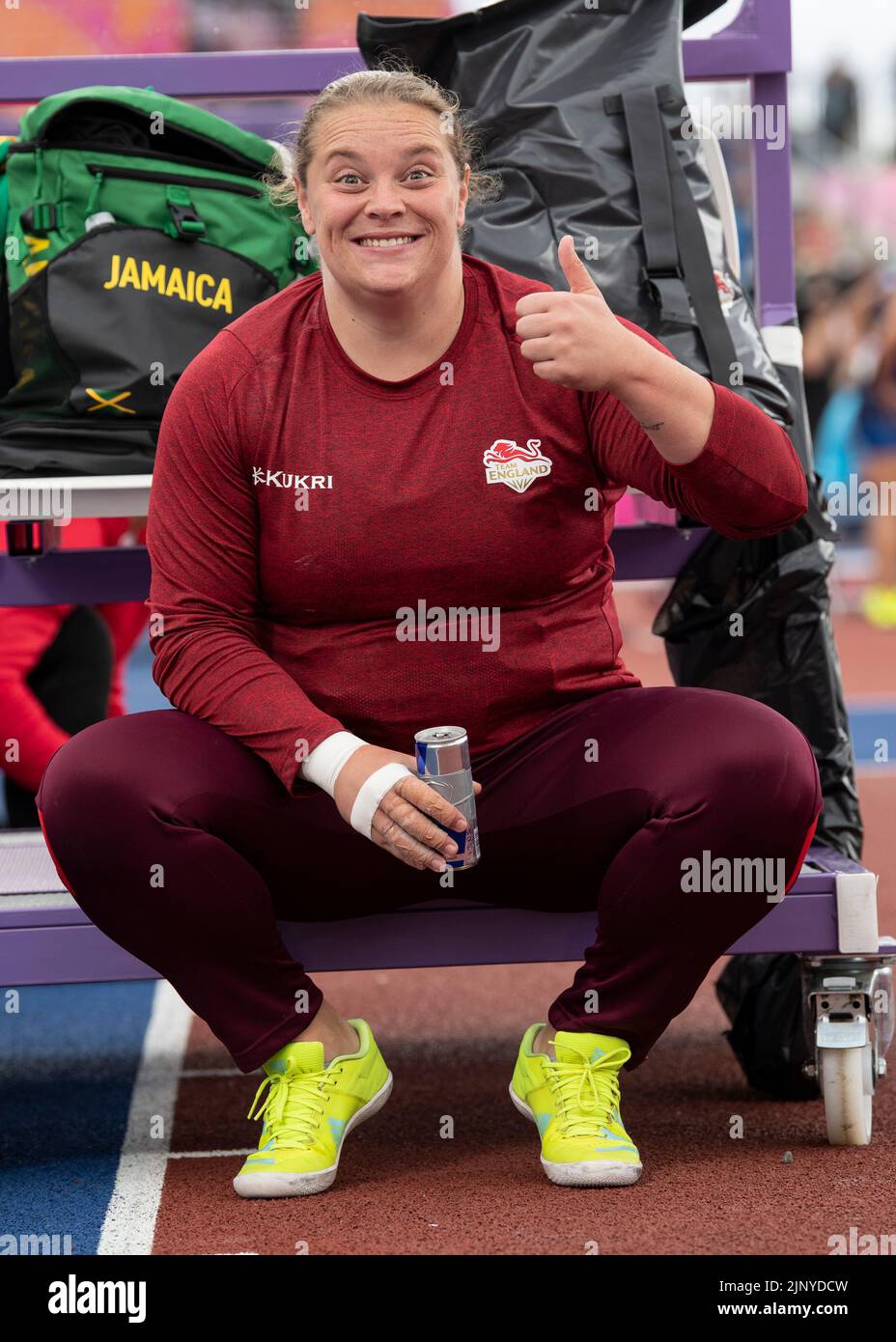 Sophie McKinna of England competing in the women’s shot put heats at ...