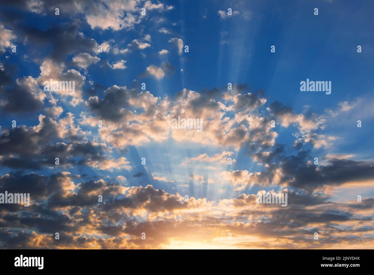 Beautiful rays of light and clouds. Divine sky, glow and shadows from ...
