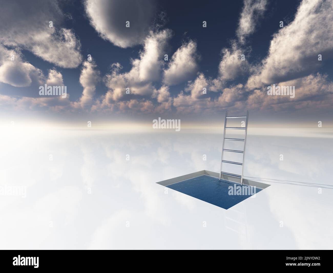 Ice like surface with pool of water and ladder. 3D rendering Stock ...