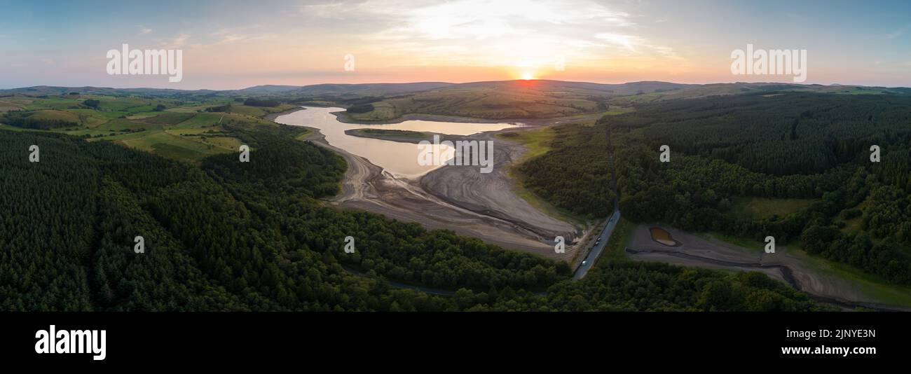 Drought conditions are shown through drone shots of Stocks Reservoir ...