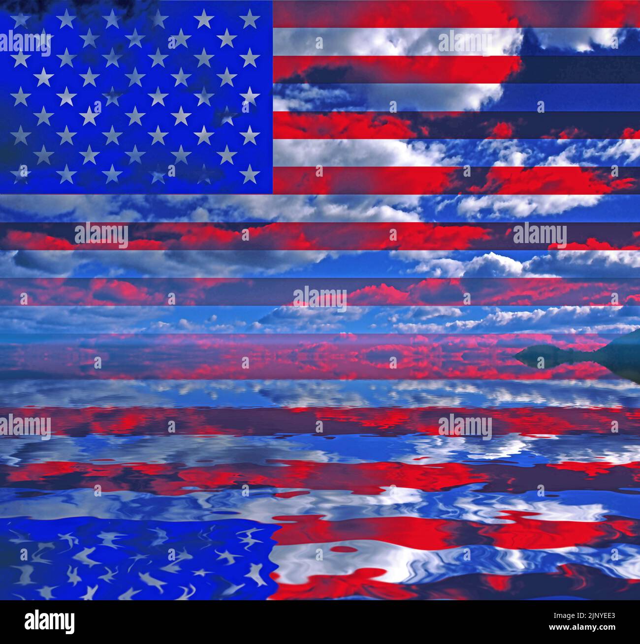 USA clouds and flag reflection. 3D rendering Stock Photo - Alamy