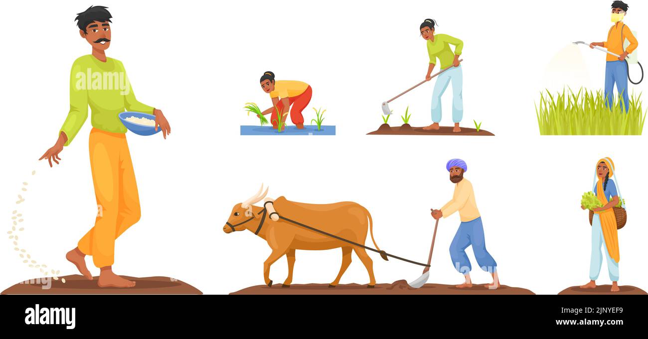 Cartoon indian farmers. Traditional rural farmer of farms village india ...