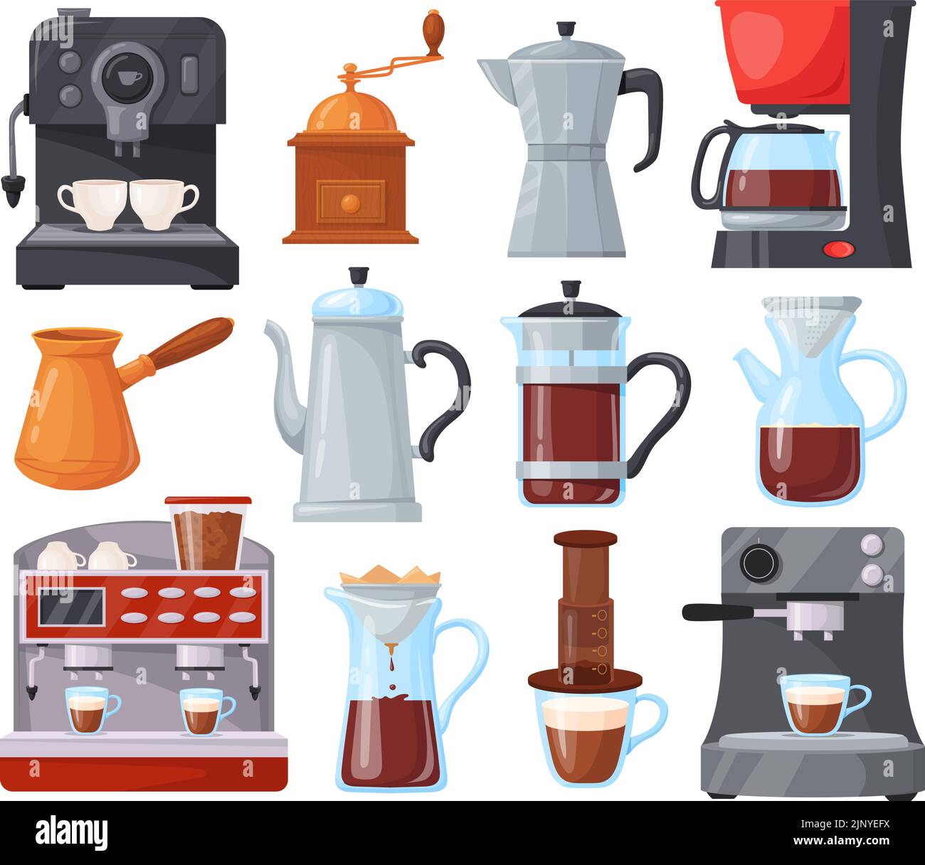 Cartoon coffeemaker. Coffee machines clipart, french press filter ...