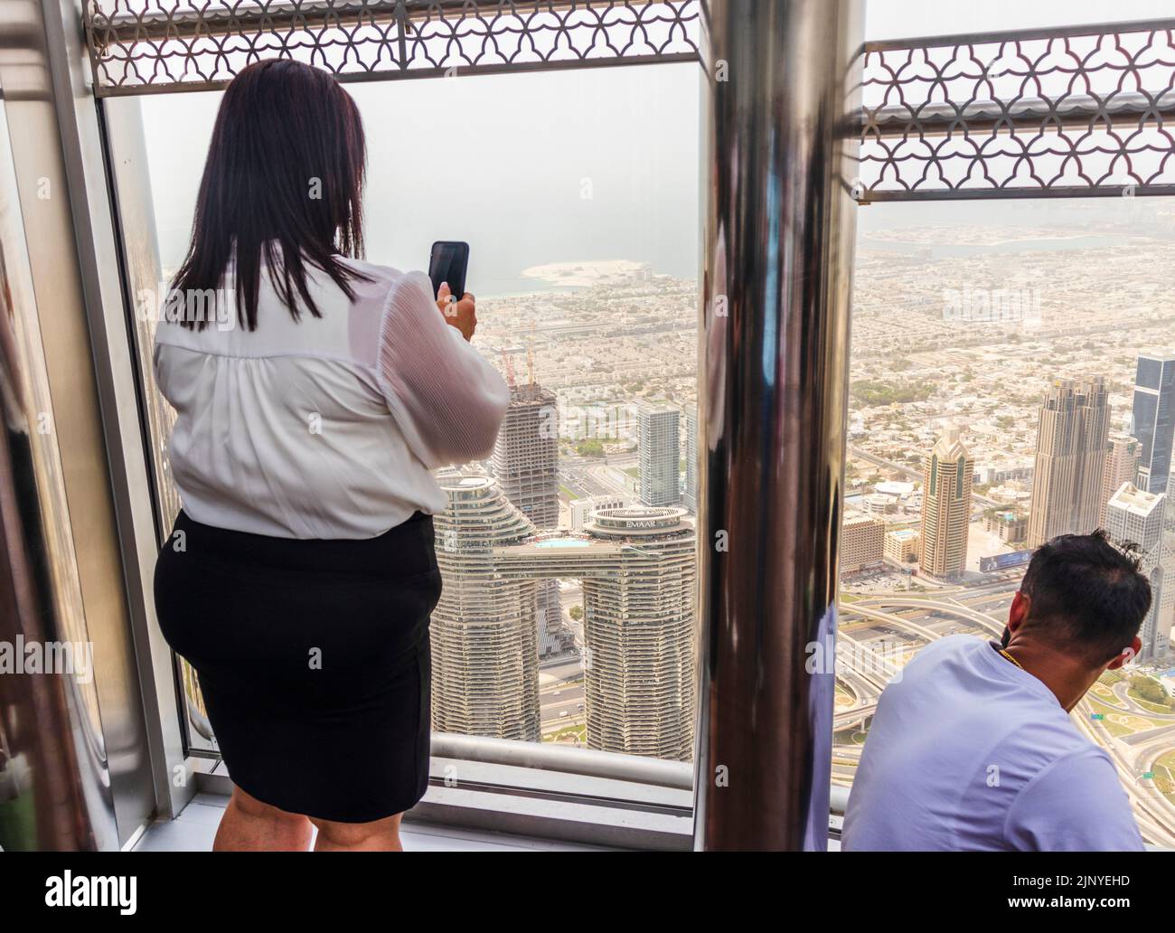 Dubai, UAE - 07.18.2021 -Visitors at the highest observation deck in ...