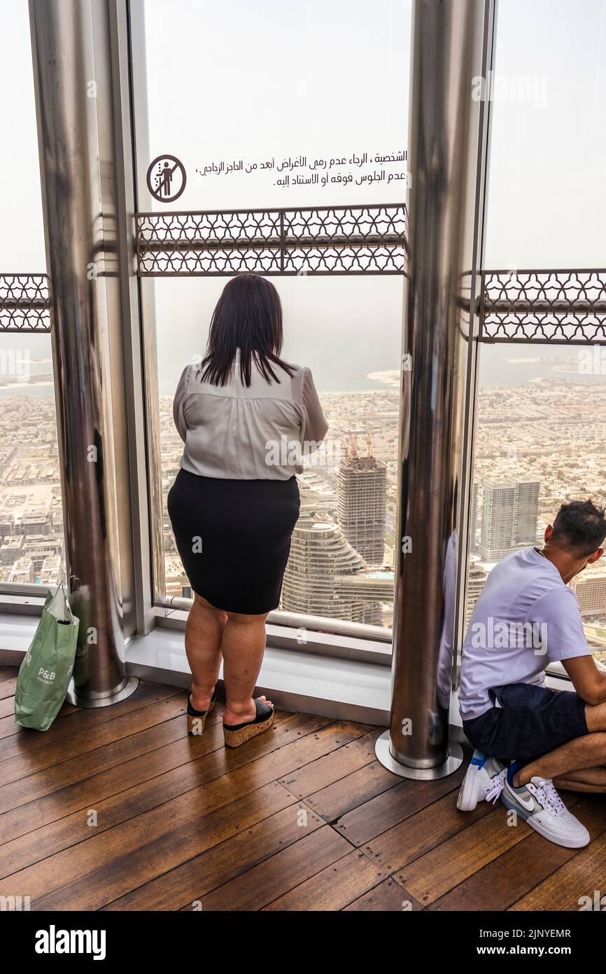 Dubai, UAE - 07.18.2021 -Visitors at the highest observation deck in ...