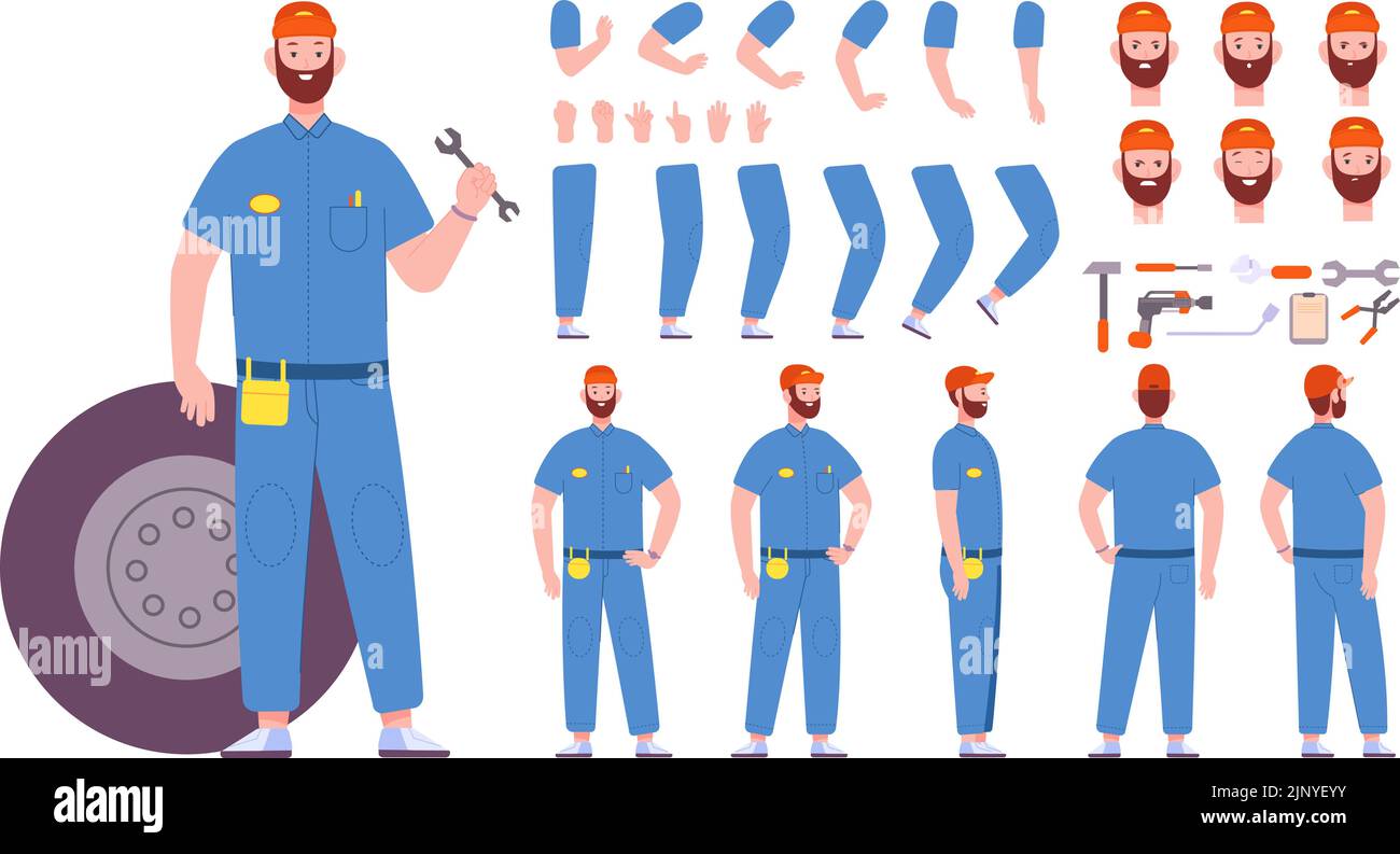 Auto mechanic character. Car repair worker animation cartoon technician ...