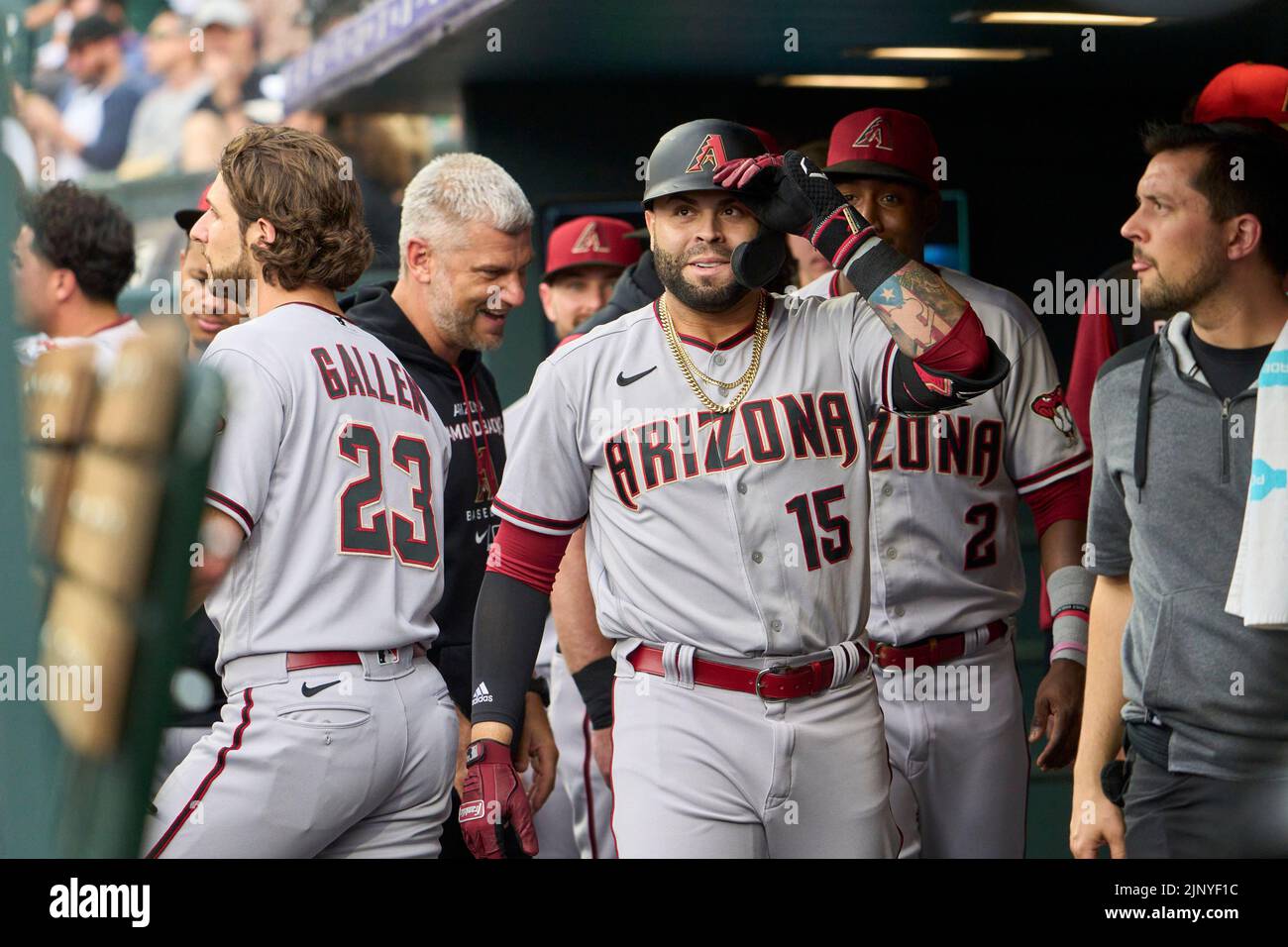 August 13 2022: Arizona designated hitter Emmanuel Rivera (15) hits a ...