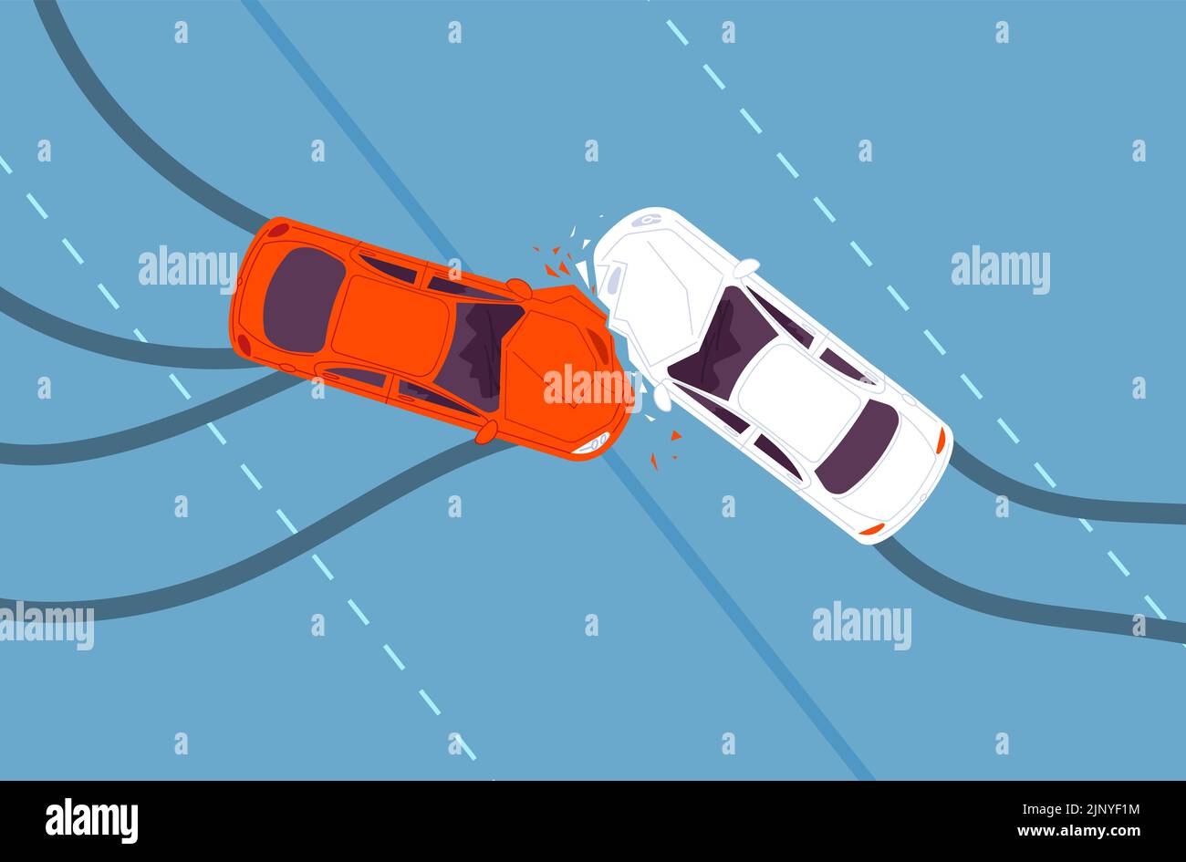 Car accident top view. Two crash cars above, road traffic collision ...